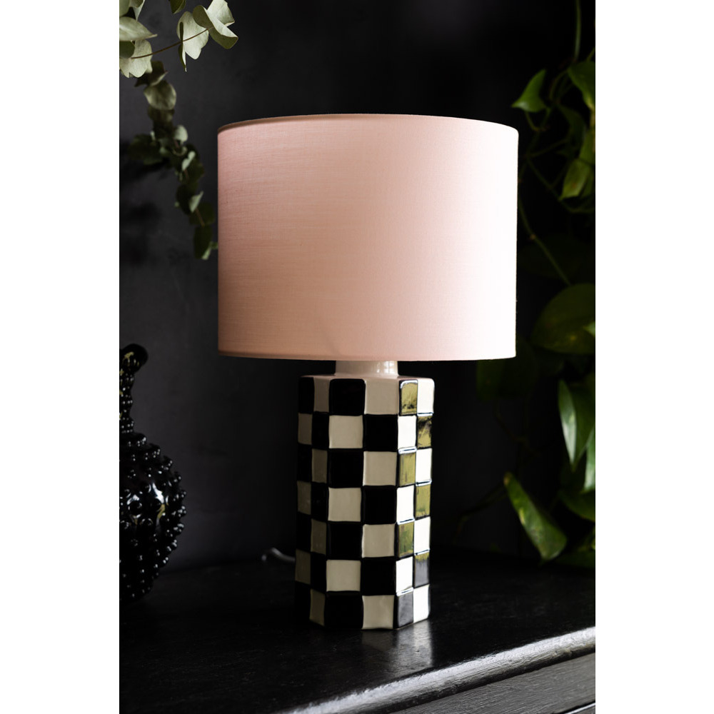Black & White Checkered Table Lamp With Pink Shade by Rockett St George ...