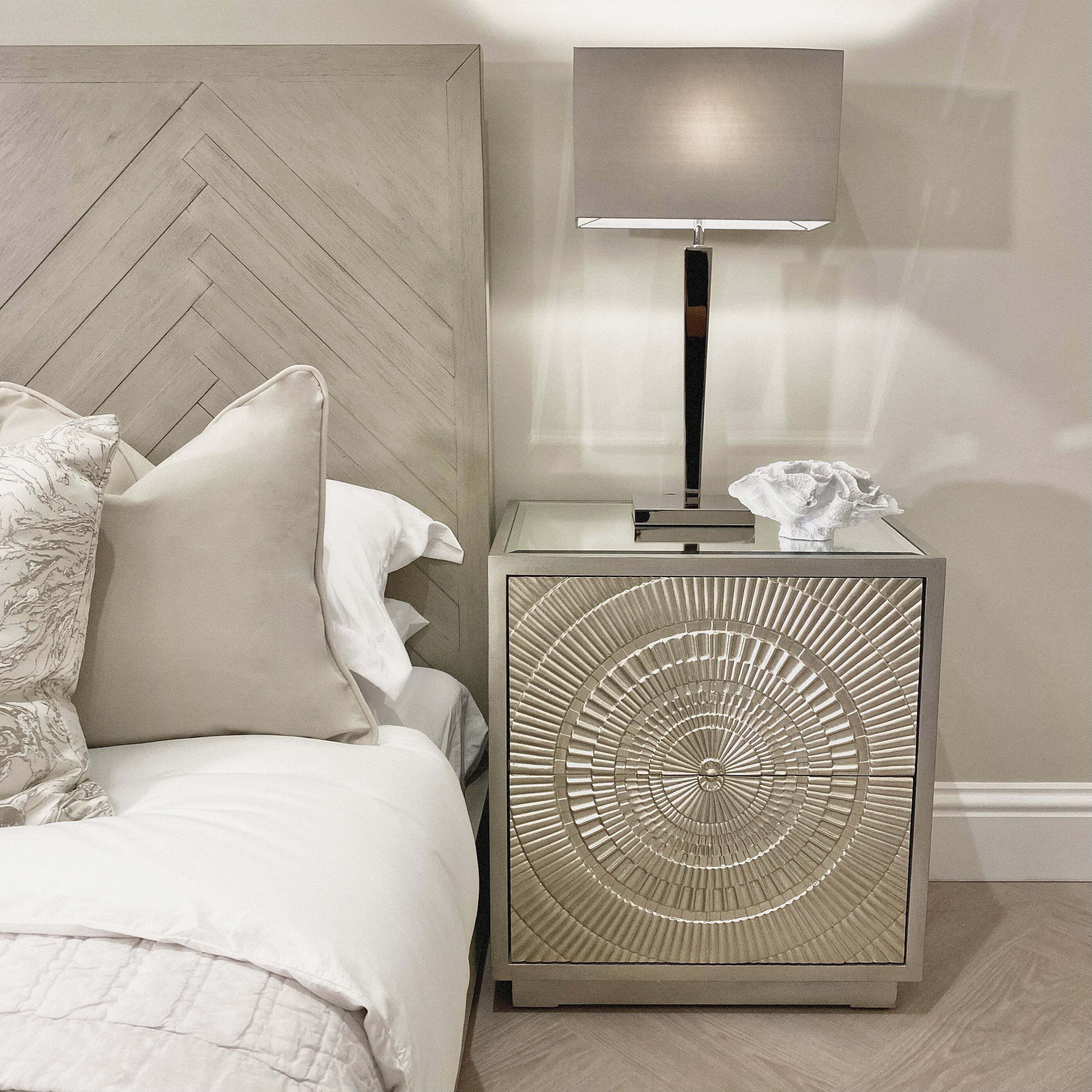 Leverette Silver Luxury 2 Drawer Bedside Table by Rowen Homes ...