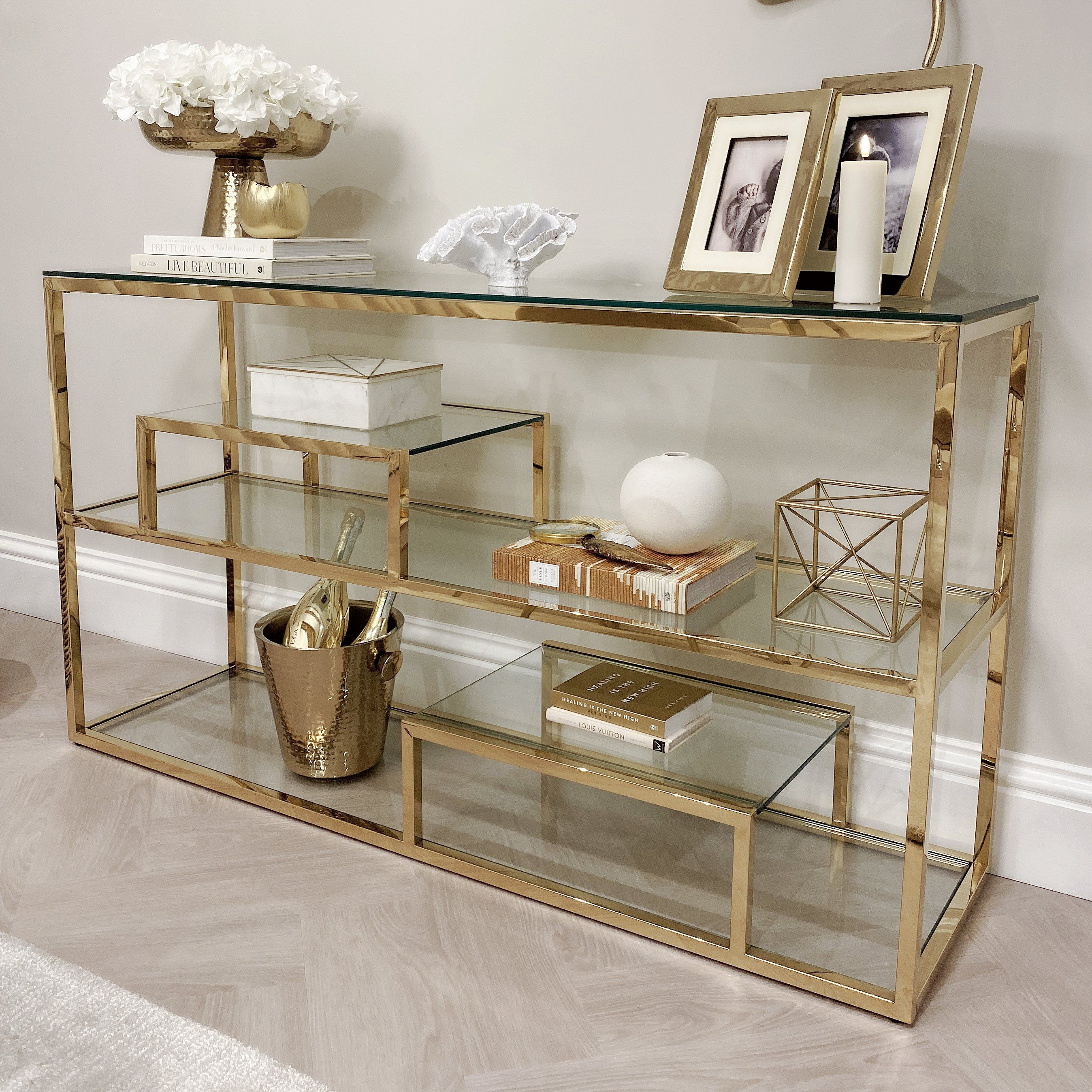 Apollo Gold Display Console Table by Rowen Homes | ufurnish.com
