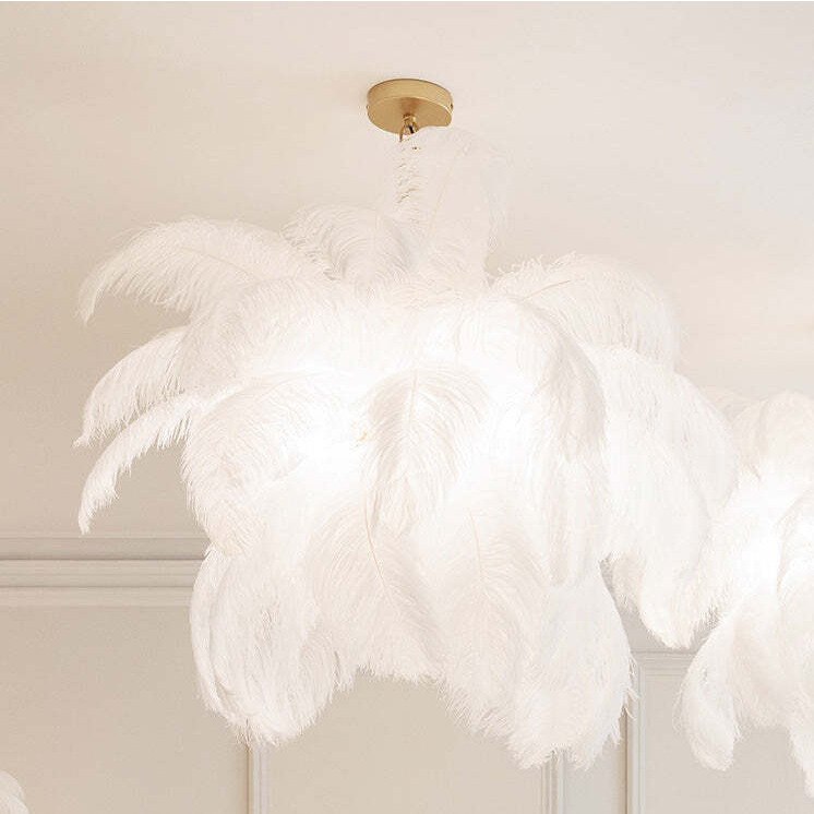 Angelina Premium Gold & White Feather Ceiling Light by Rowen Homes ...