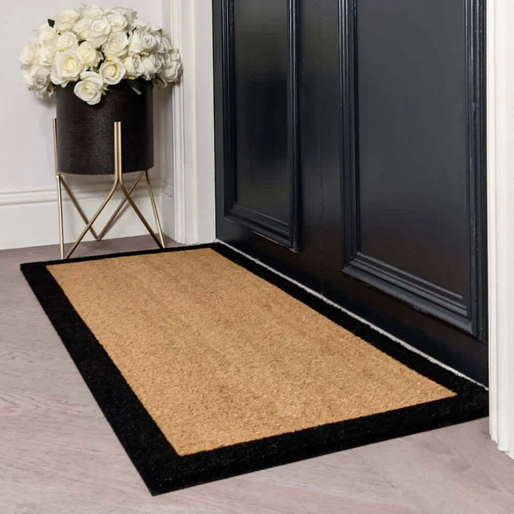 Kyla Black Border Natural Large Doormat by Rowen Homes | ufurnish.com