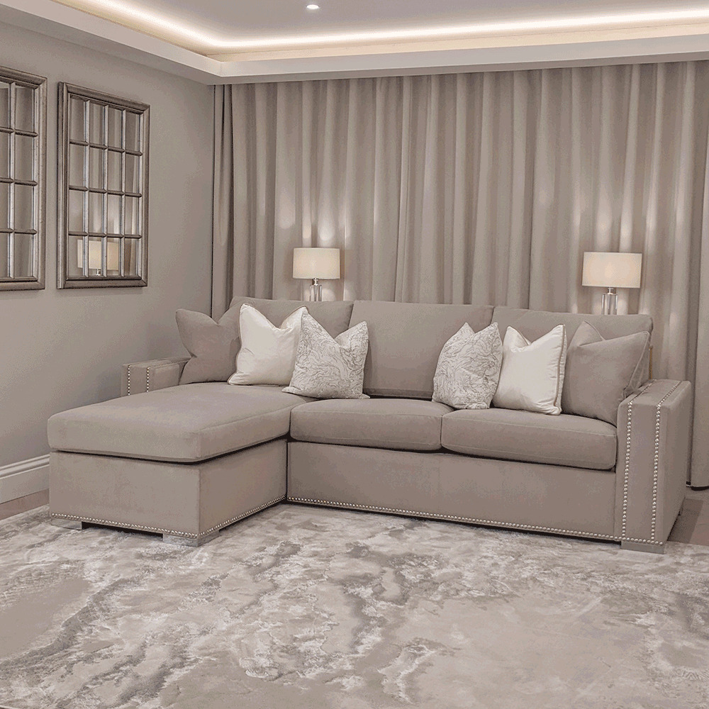 Olivia Mink Premium Medium Corner Sofa Bed, RHF without studs by Rowen Homes | ufurnish.com