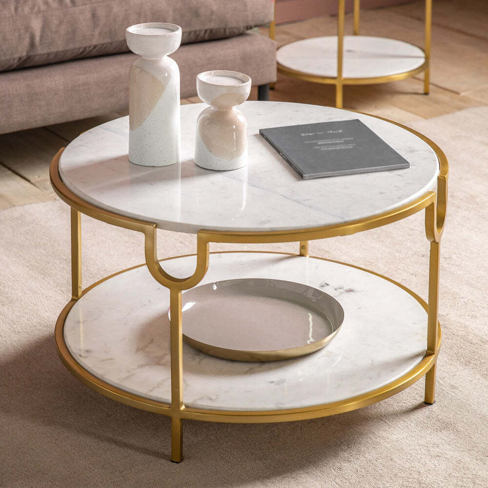 Woburn Gold & Marble Coffee Table by Rowen Homes | ufurnish.com