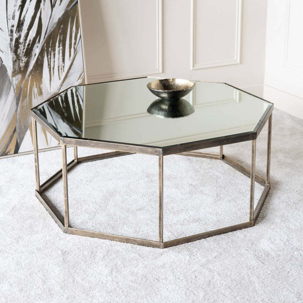 Sandbanks Octagonal Antique Gold Coffee Table with Mirrored Top by ...