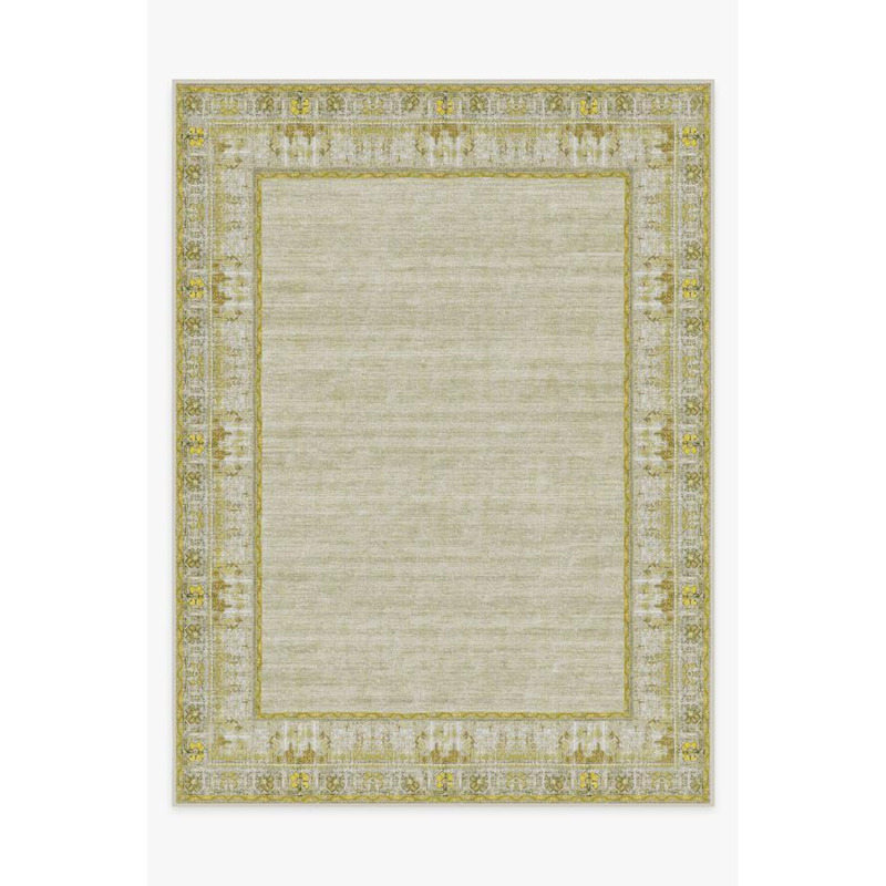 Vintage Daisy Bordered Yellow Rug - 275x365 - Machine Washable Area Rug ...