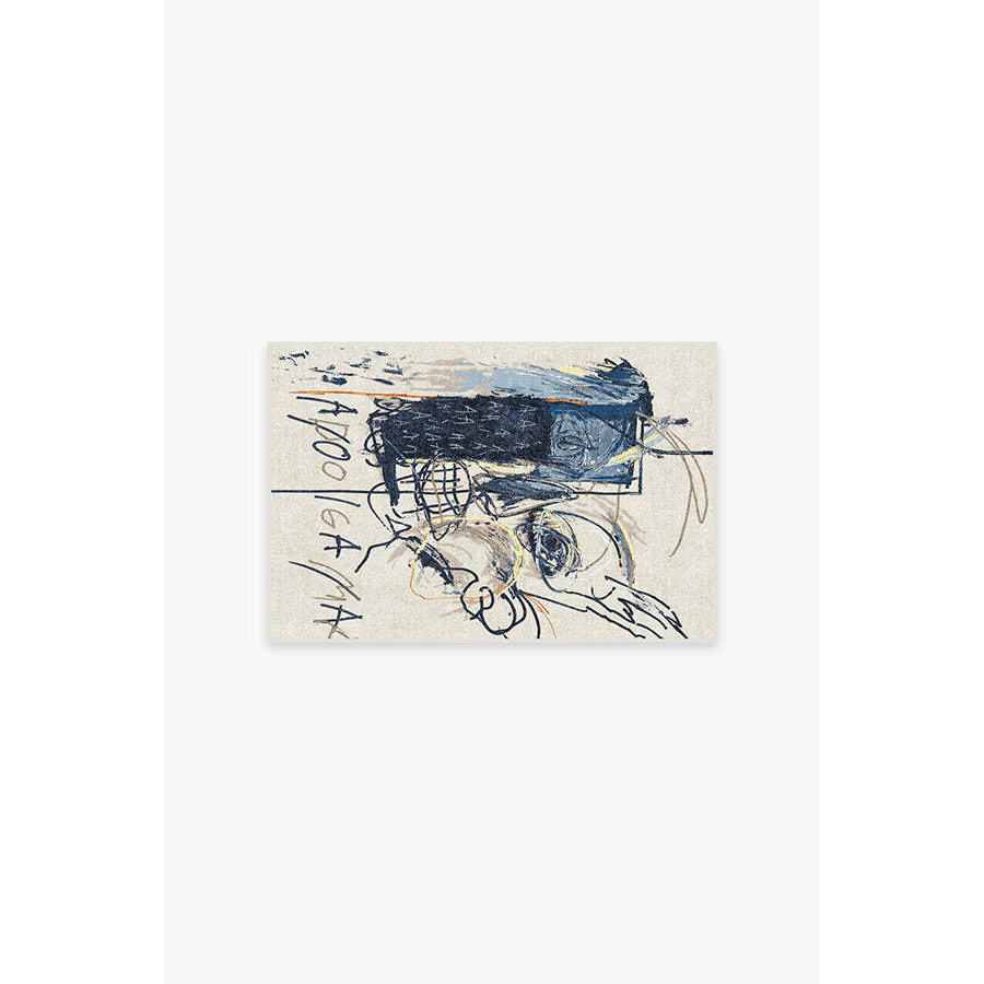 Jean-Michel Basquiat Apologia Ivory & Blue Rug - 60x90 - Machine ...
