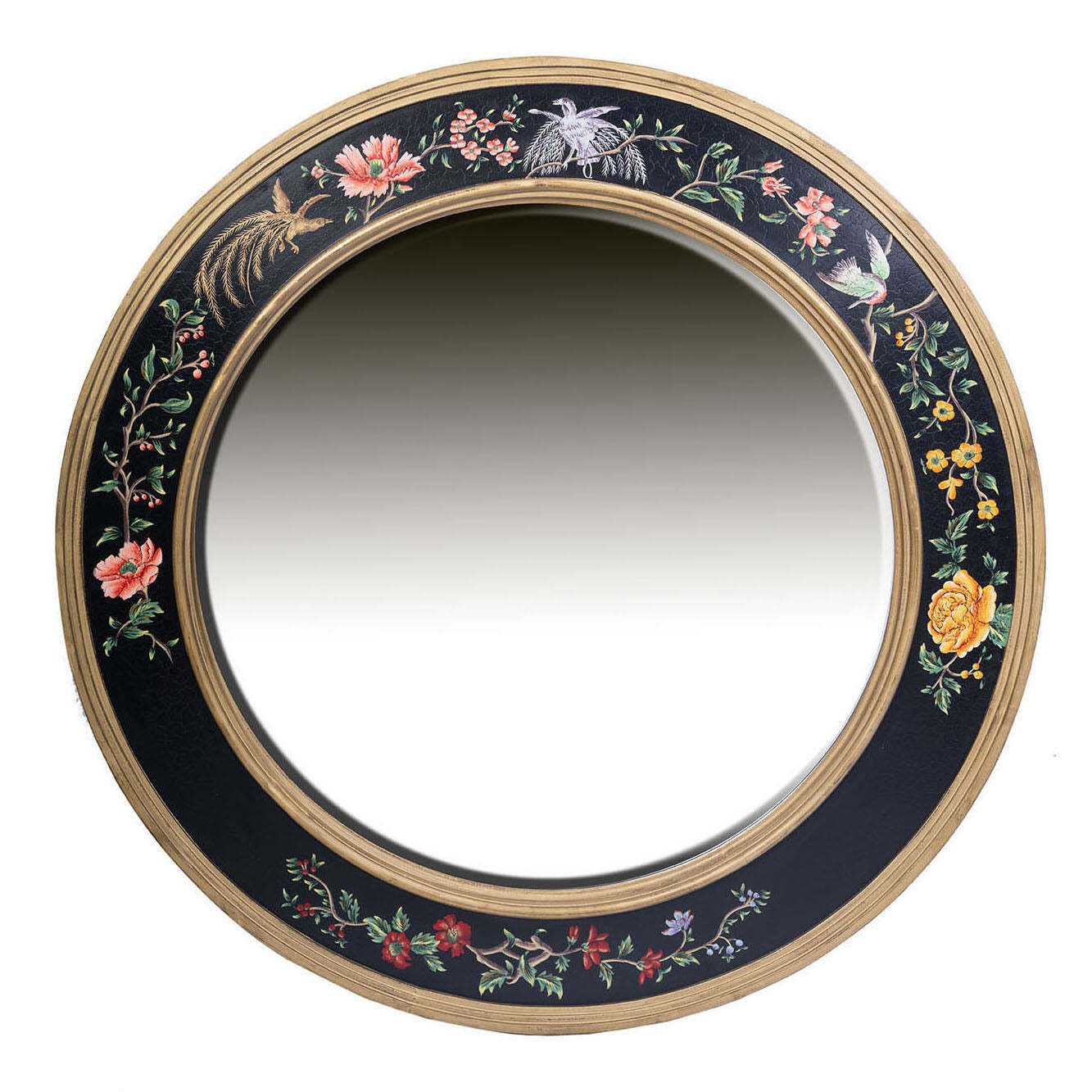 Black Lyre Bird Design Large Round Mirror by SARRU | ufurnish.com