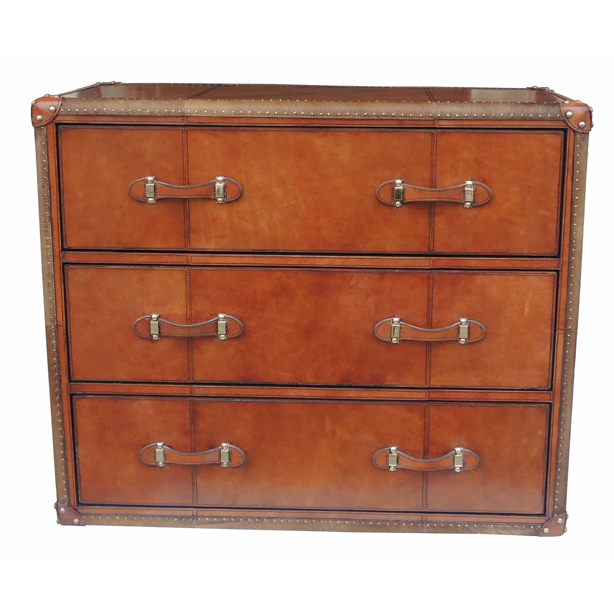 Handcrafted Leather 3 Drawer Chest - Cognac by SARRU | ufurnish.com