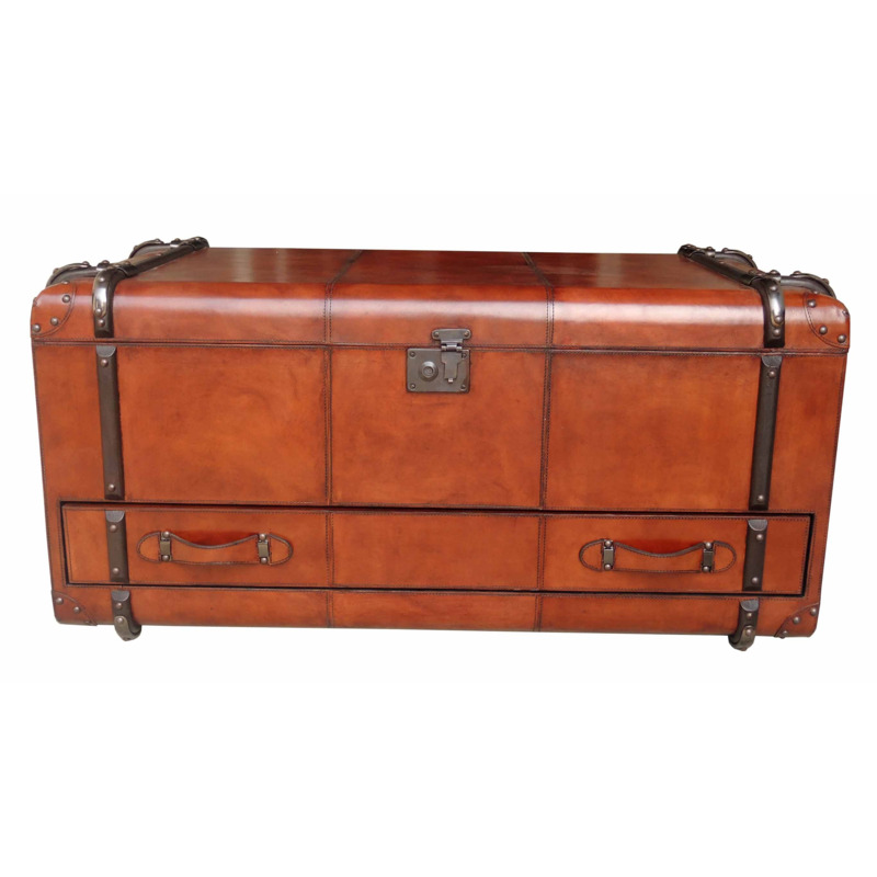 Handcrafted Leather & Brass Coffee Table Trunk With Drawer by SARRU ...