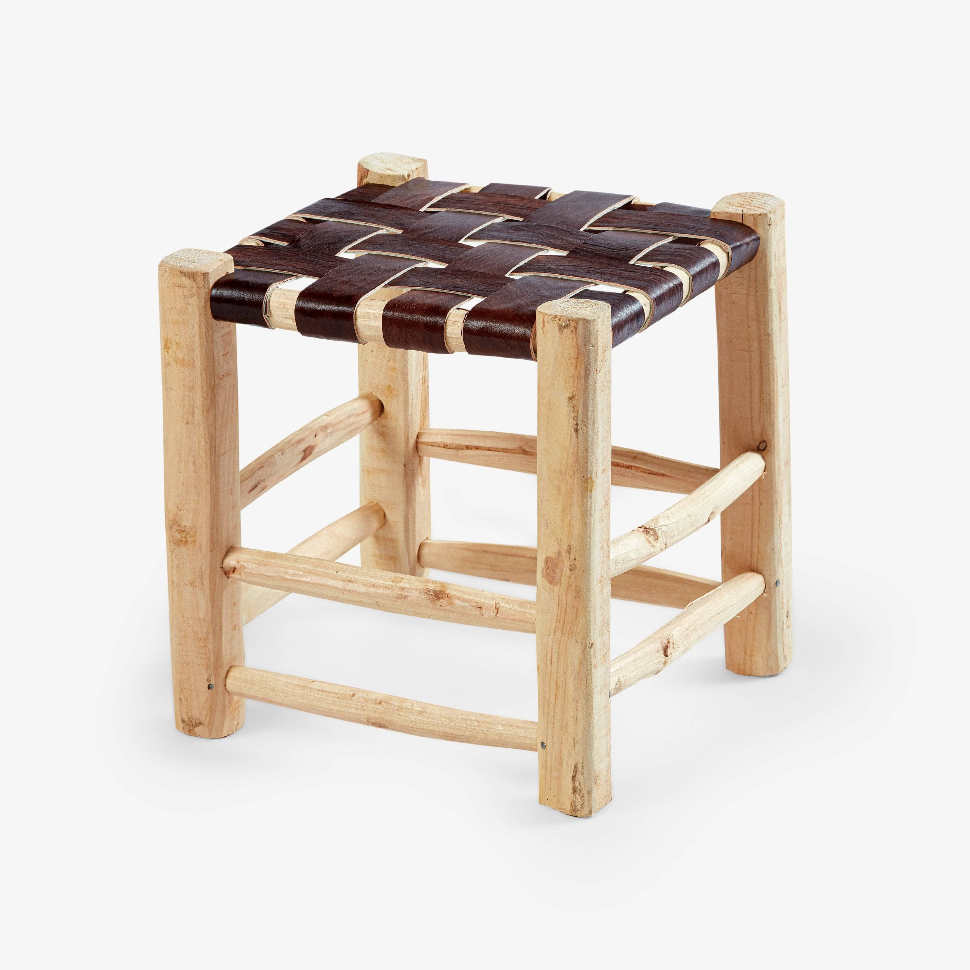 Shoreham Woven Leather Stool, Brown, S by Sazy | ufurnish.com