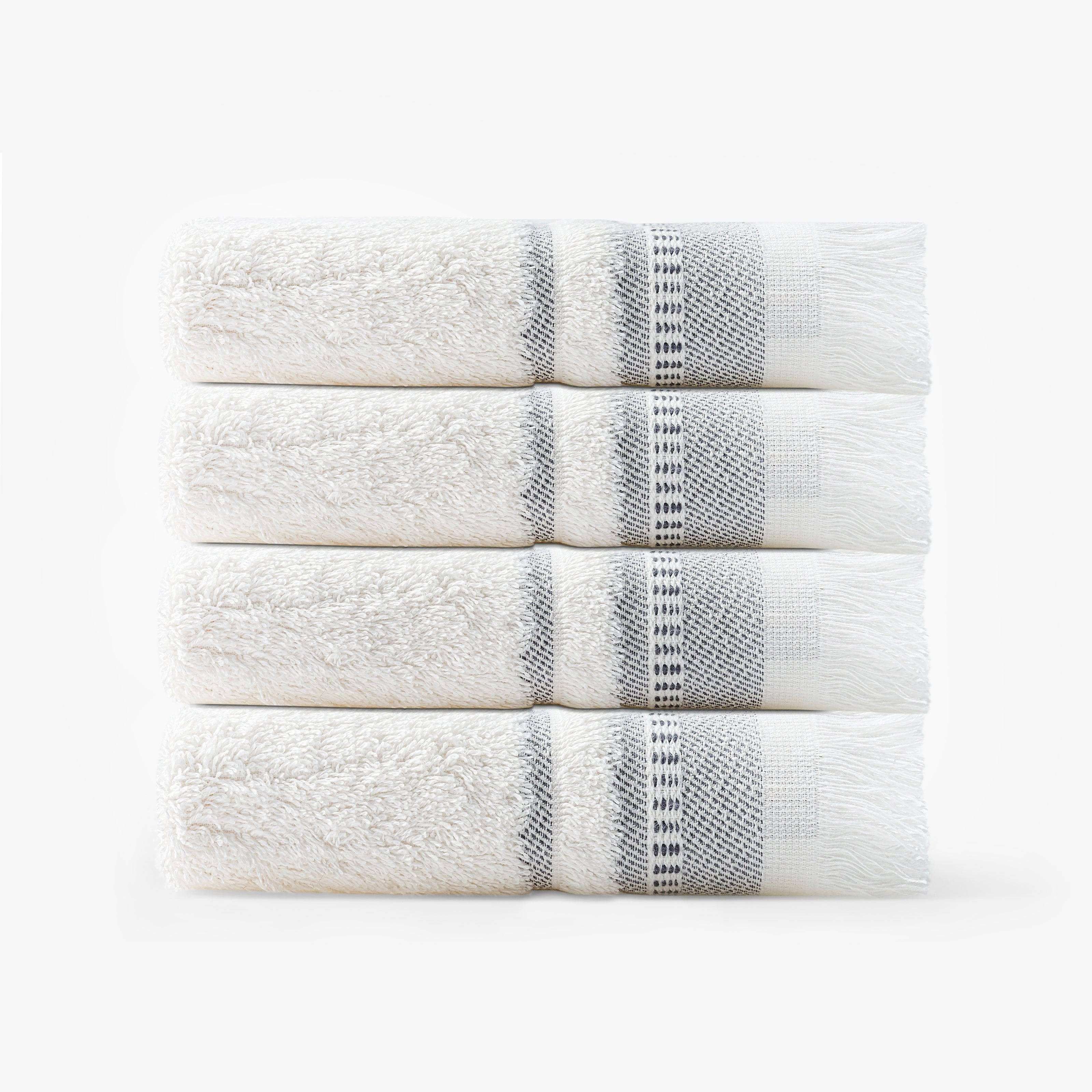 Betty Set of 4 Border Striped 100% Turkish Cotton Face Cloths, Off ...