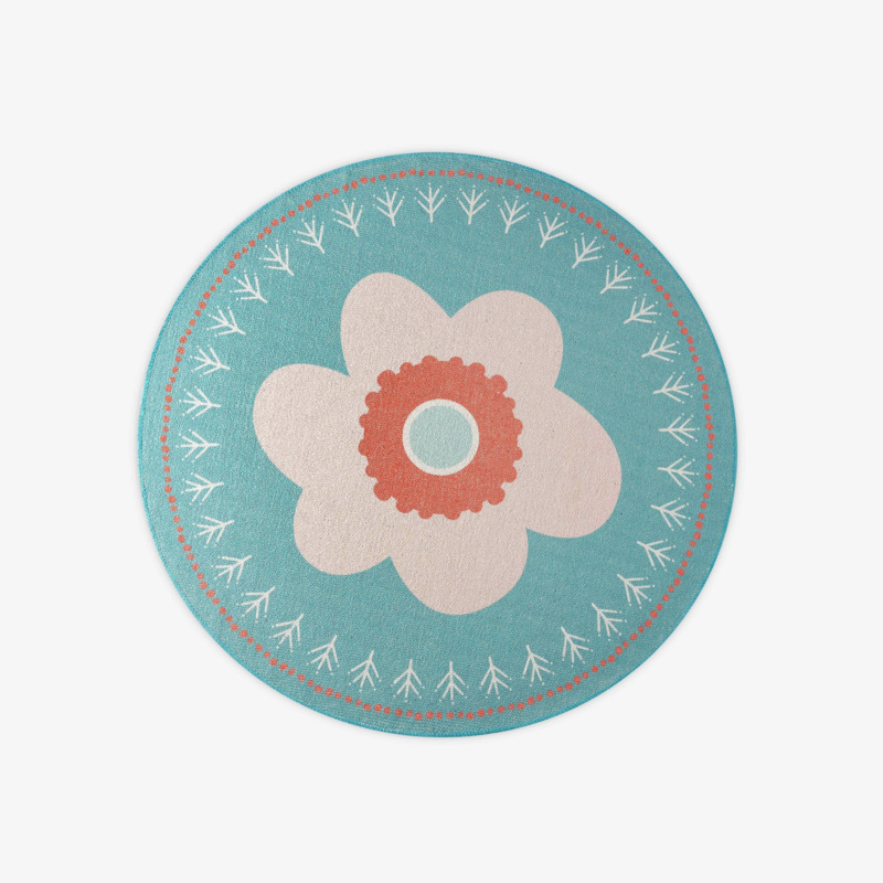 Kids Flower Round Rug, Green - Pink, 140x140 cm by Sazy | ufurnish.com