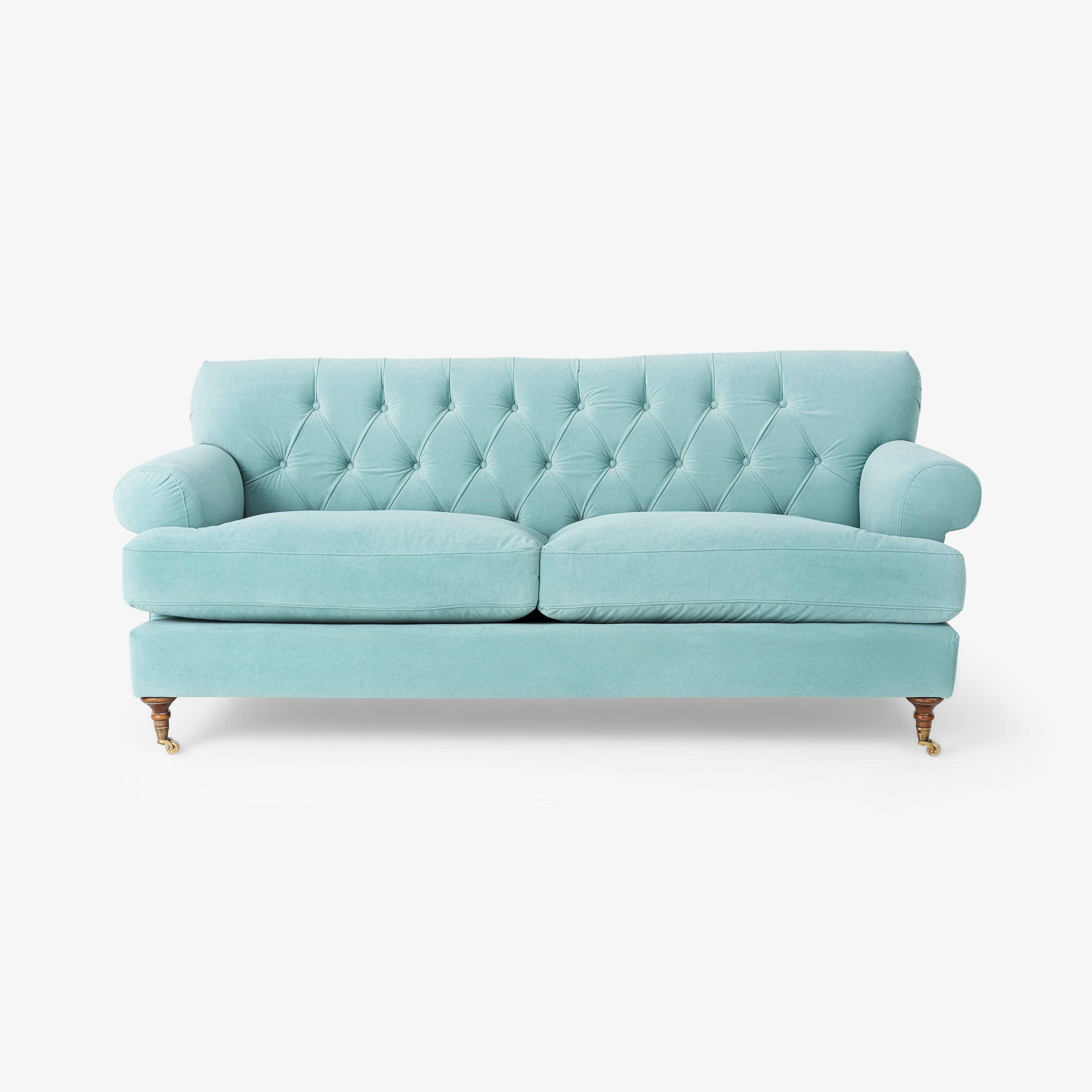 Frieda 2 Seater Velvet Sofa, Duck Egg Blue by Sazy | ufurnish.com