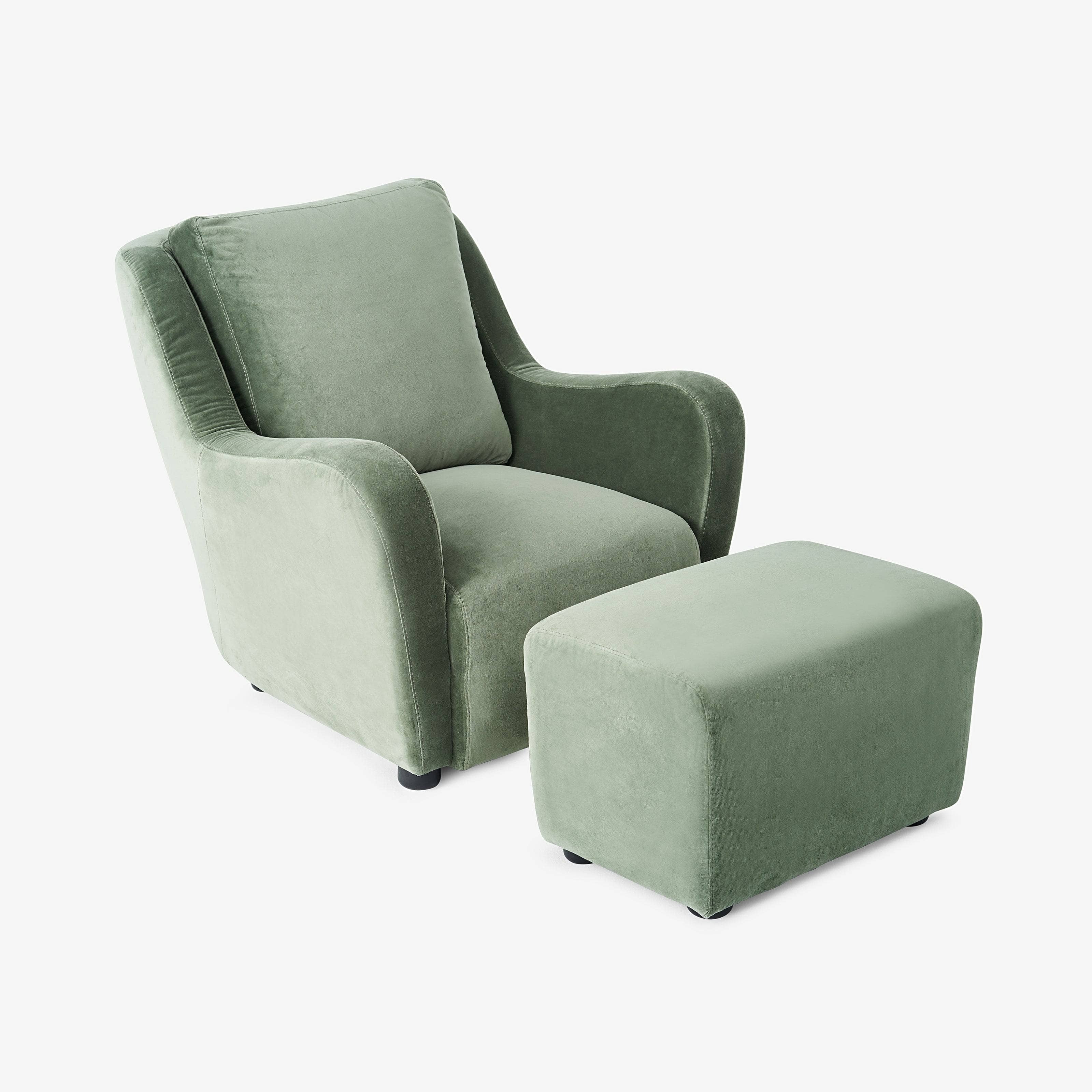 Bankes Armchair and Footstool, Green by Sazy | ufurnish.com