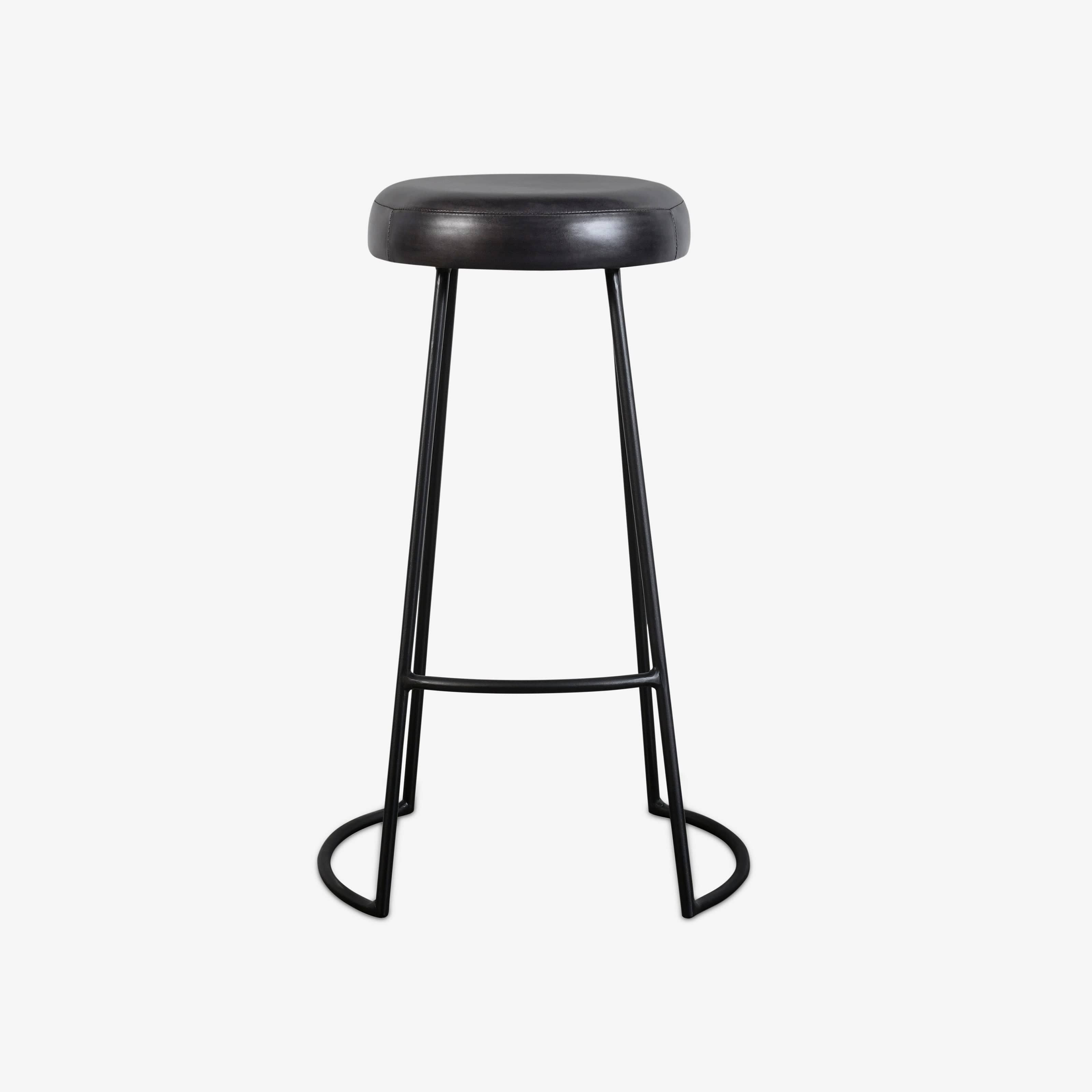 Meze Leather Round Bar Stool, Black by Sazy | ufurnish.com