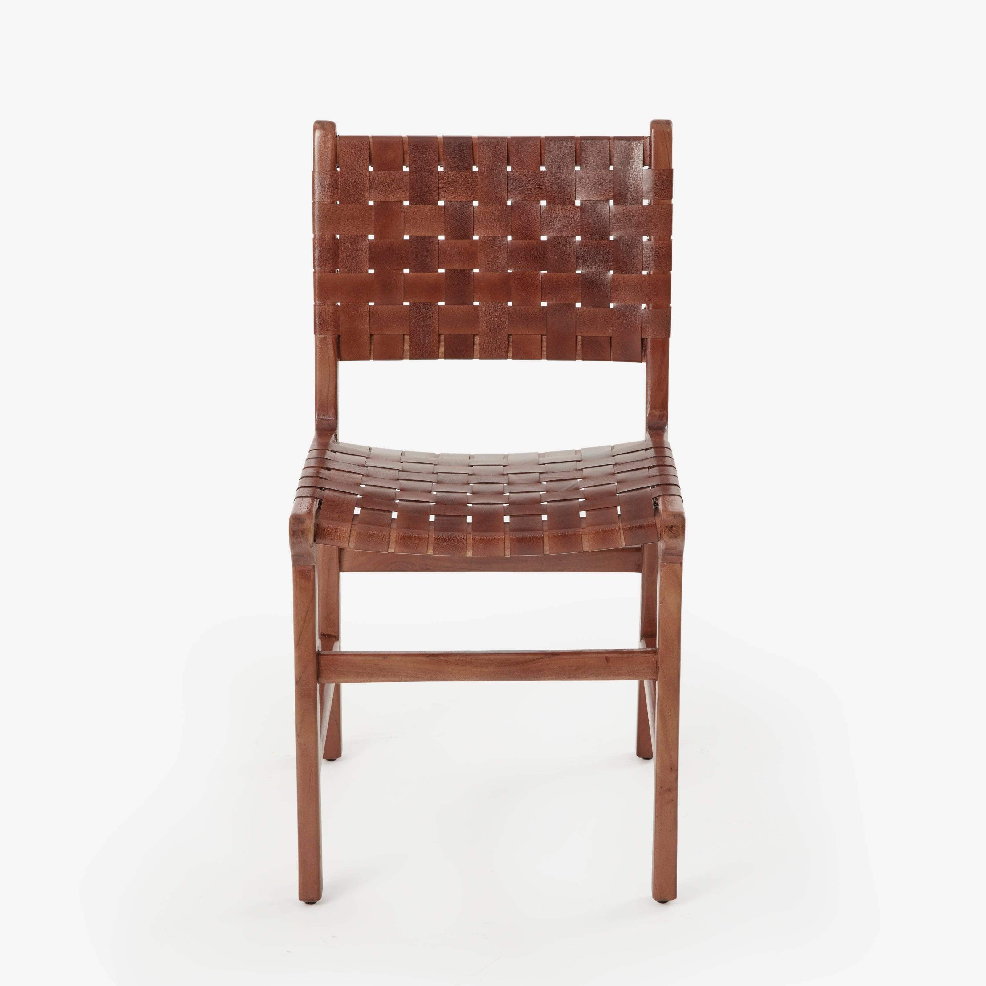 Pomero Woven Leather Dining Chair, Tan by Sazy | ufurnish.com