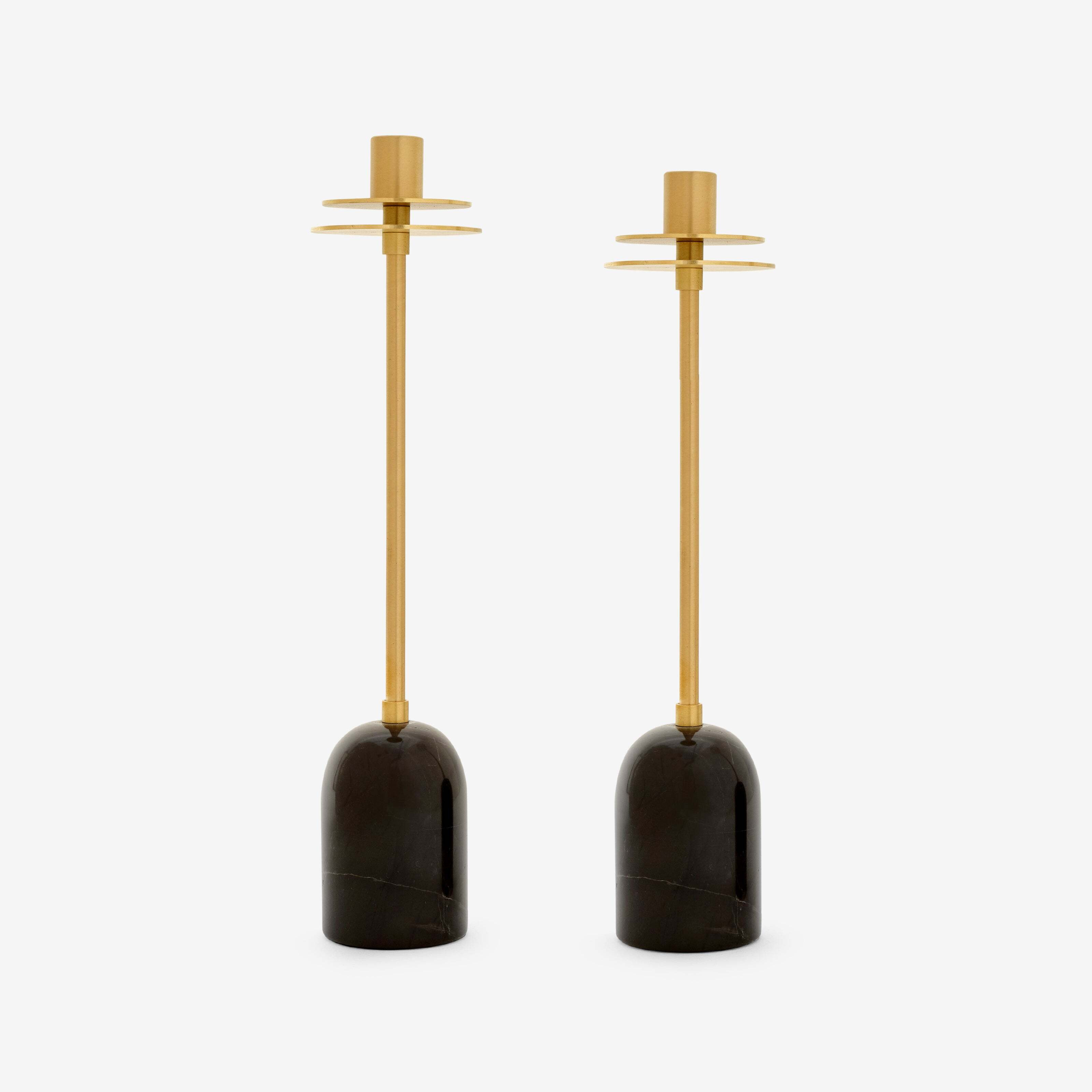 Ola Set of 2 Candle Holders, Brass - Black by Sazy | ufurnish.com