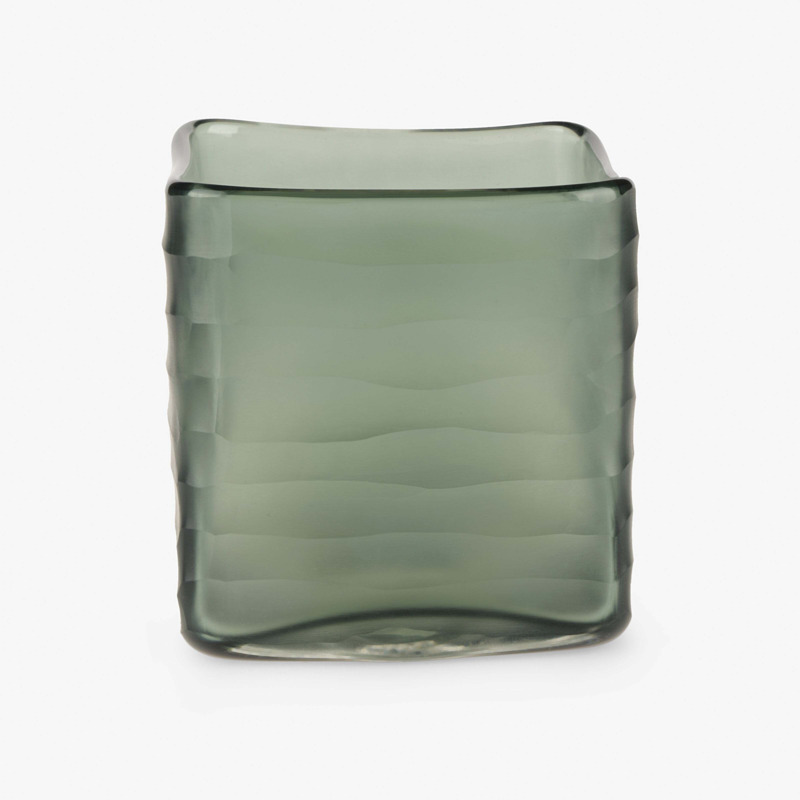 Arctic Wavy Cube Glass Vase, Grey by Sazy | ufurnish.com