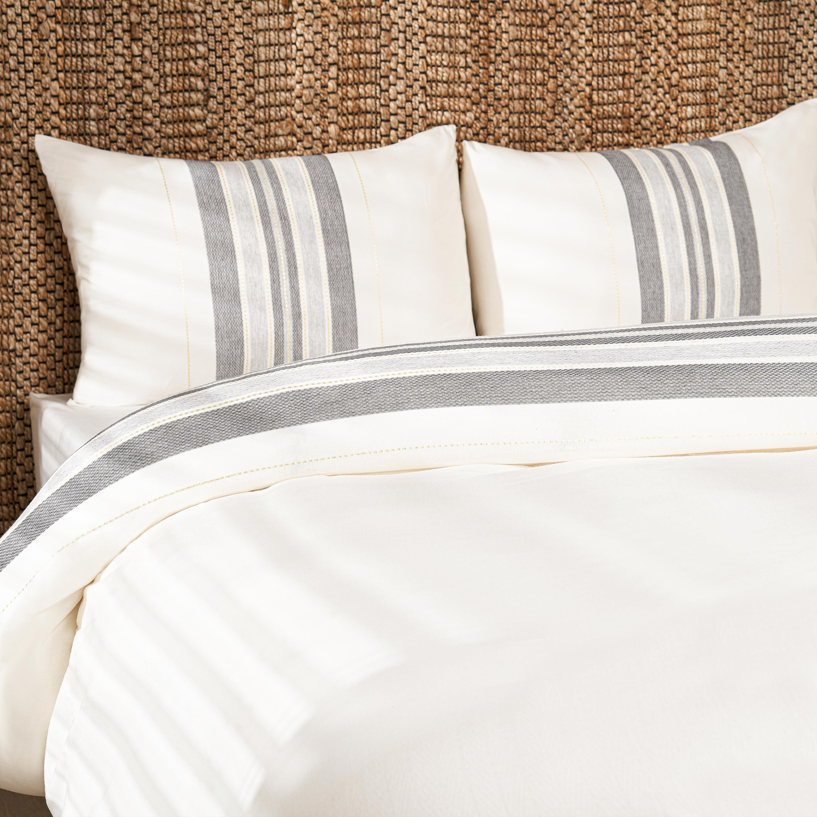 Cara Striped Turkish Cotton Duvet Cover Set, Off-White - Anthracite ...