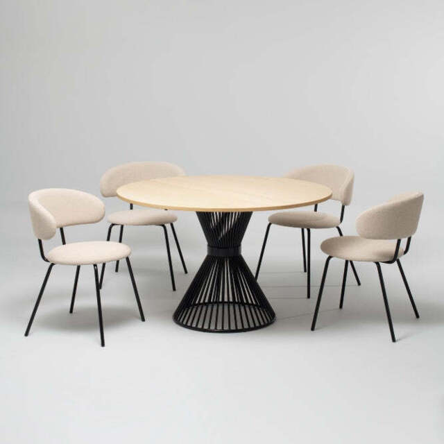 Dining Room Table & Chairs Set - Ray Round Dining Table, Whitened Ash and Scoop Dining Chairs ...