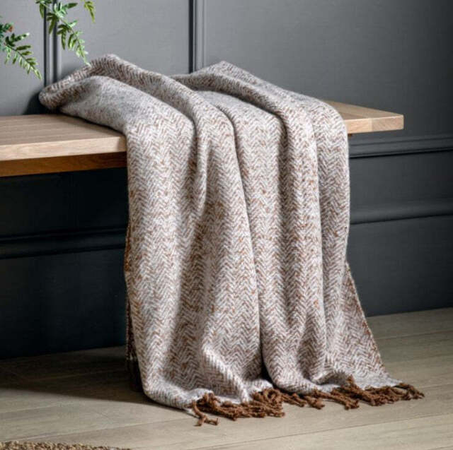Loris Herringbone Throw, Tan by Sazy | ufurnish.com