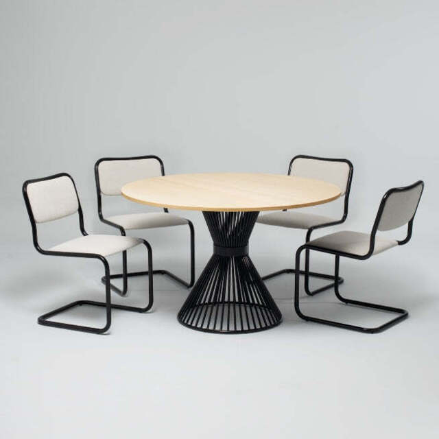 Dining Room Table & Chairs Set - Ray Round Dining Table, Whitened Ash and Loop Dining Chairs ...