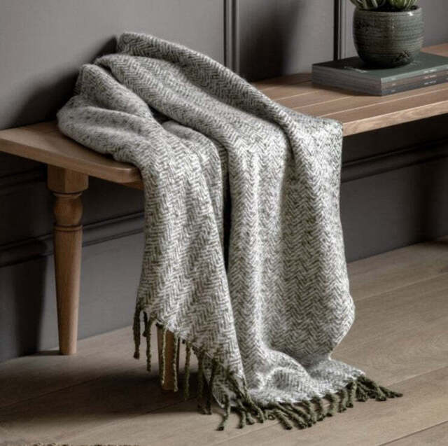 Loris Herringbone Throw, Olive by Sazy | ufurnish.com