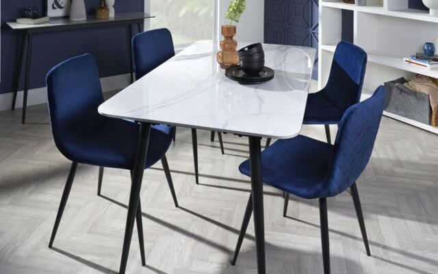 ScS Signature Lucia 1.6m Dining Table & 4 Blue Chairs by SCS | ufurnish.com