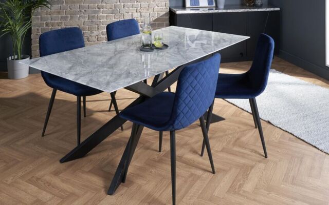 ScS Signature Porto 1.8m Silver Dining Table & 4 Blue Chairs by SCS ...