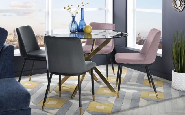 ScS Living Montero Bistro Dining Table, 2 Grey Chairs & 2 Dusky Pink ...