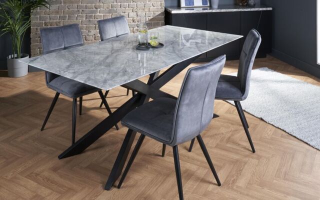 ScS Signature Porto 1.8m Silver Dining Table & 4 Grey Chairs by SCS ...