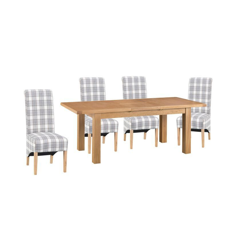 ScS Living Cruz 1.7m Extending Dining Table & 4 Check Scroll Back ...