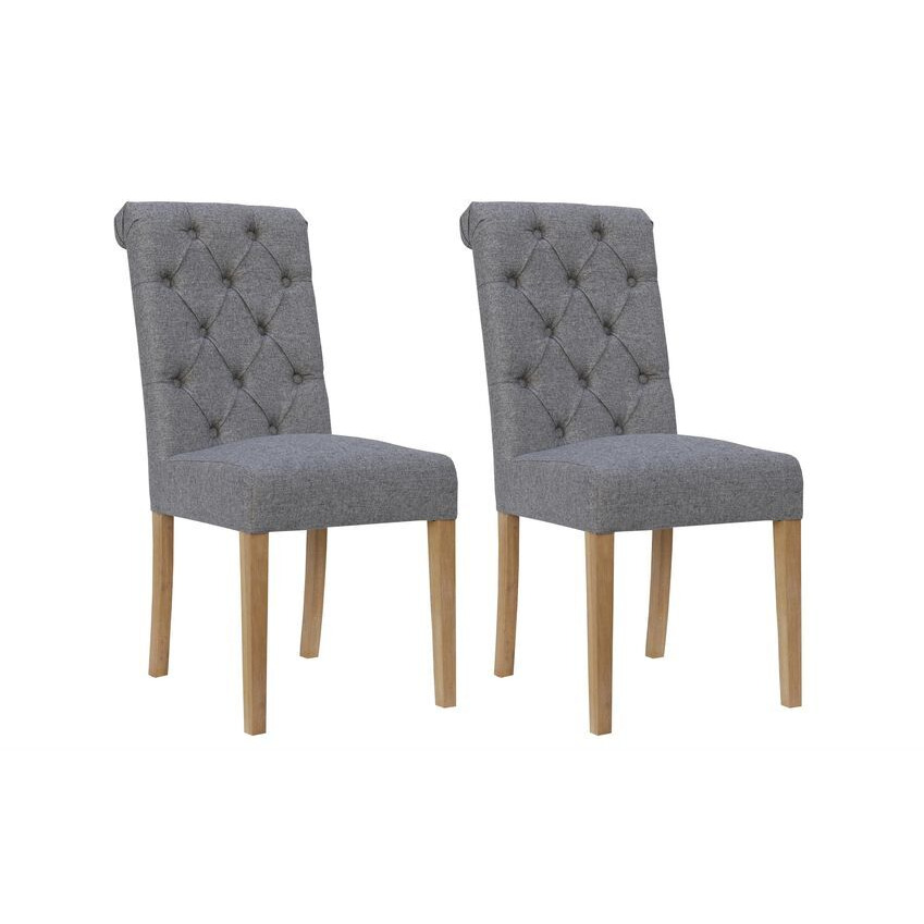 ScS Signature Brooklyn Pair of Light Grey Scroll Button Back Chairs by ...
