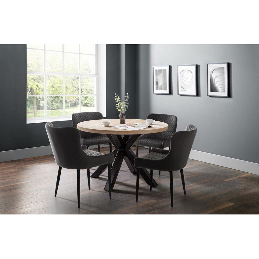 ScS Living Hampstead Round Dining Table & 4 Grey Velvet Chairs by SCS ...