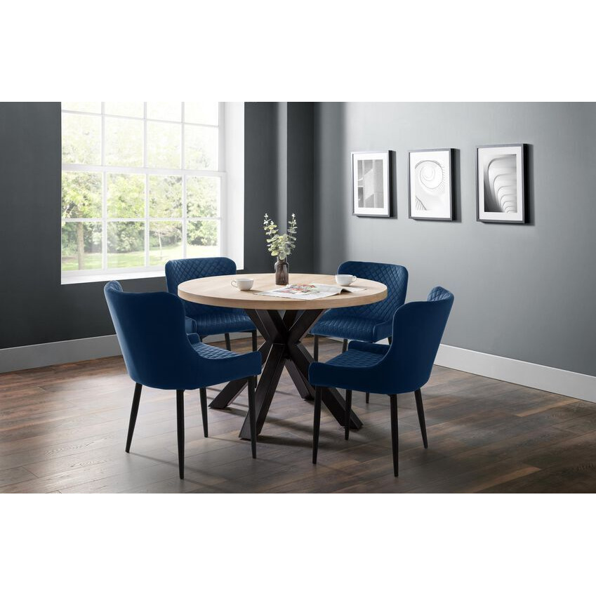 ScS Living Hampstead Round Dining Table & 4 Blue Velvet Chairs by SCS ...