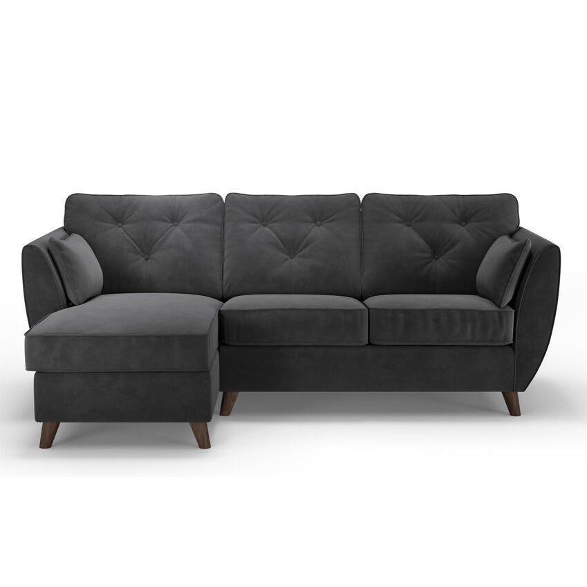 ScS Living Black Fabric Hoxton Velvet 3 Seater Left Hand Facing Chaise ...