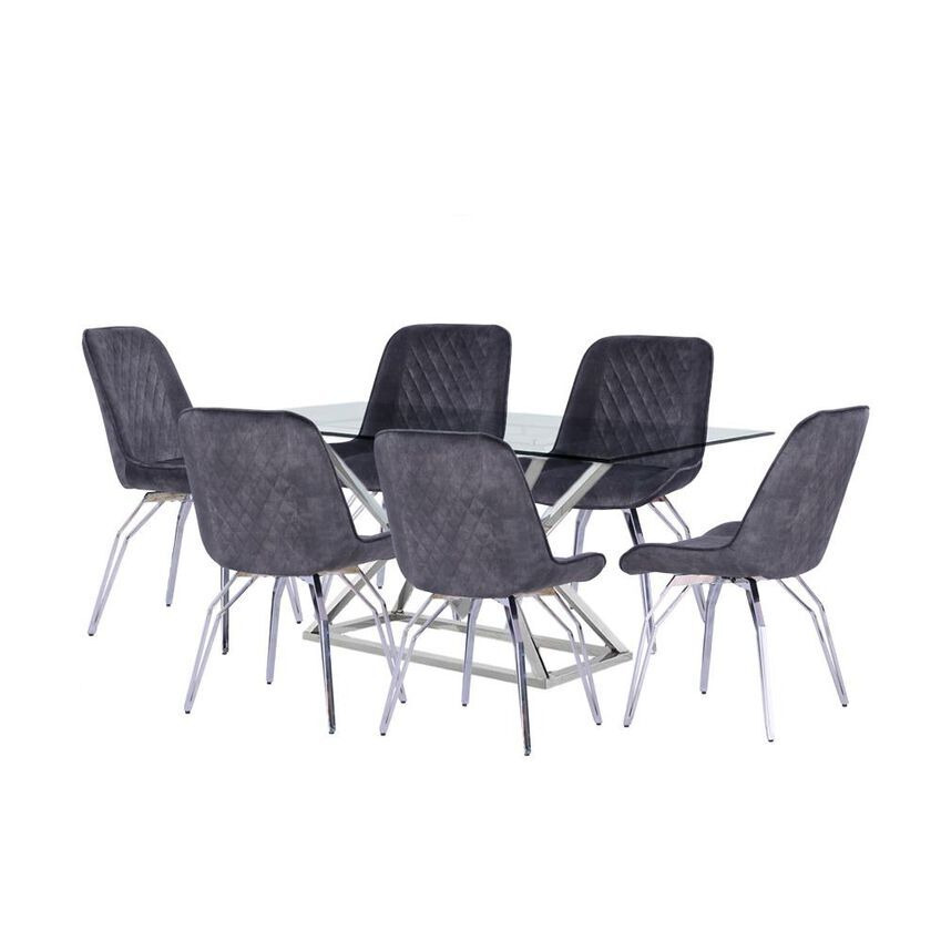 ScS Signature Astra 1.8m Dining Table & 6 Dark Grey Swivel Chairs by ...
