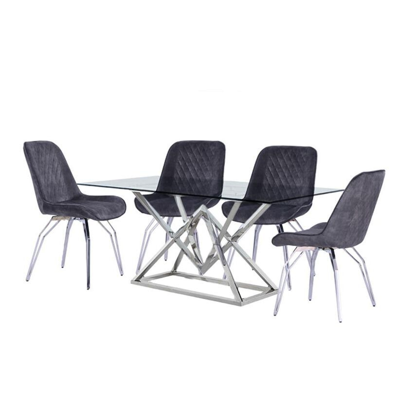 ScS Signature Astra 1.8m Dining Table & 4 Dark Grey Swivel Chairs by ...