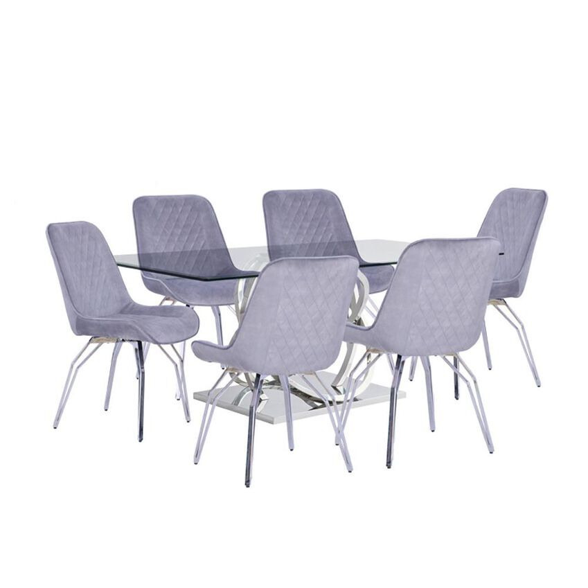 ScS Signature Elsa 1.8m Rectangular Dining Table & 6 Light Grey Swivel ...