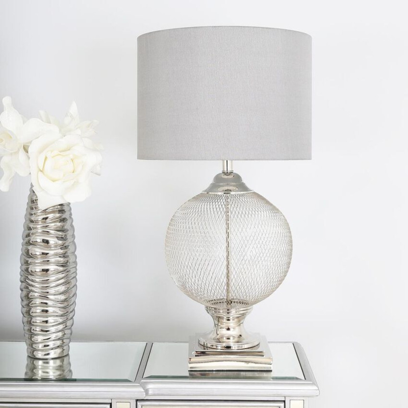 ScS Living Harrington Wire Mesh Table Lamp with Grey Silk Shade by SCS ...