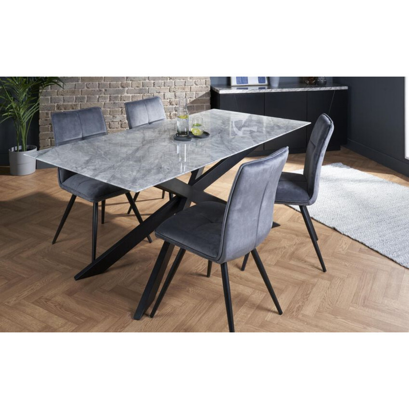 ScS Signature Porto 1.8m Silver Dining Table & 4 Grey Chairs by SCS ...