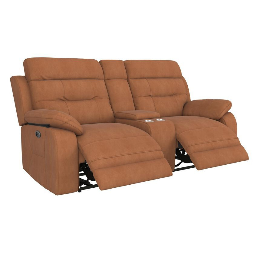 Endurance Brown Fabric Roman 2 Seater Power Recliner Sofa with Console ...