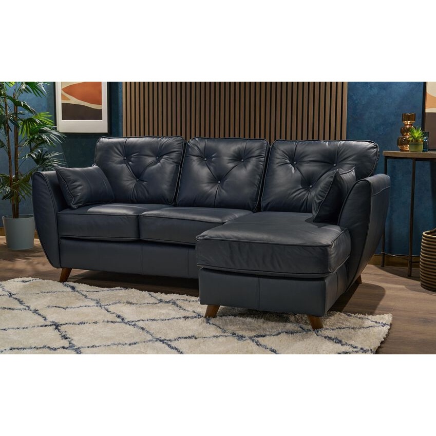 ScS Living Fabric Hoxton Leather 3 Seater Right Hand Facing Chaise Sofa ...