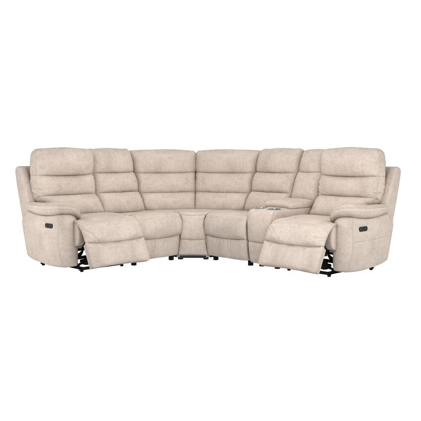 ScS Living Cream Fabric Griffin 2 Corner 2 Power Sofa with RHF Console ...