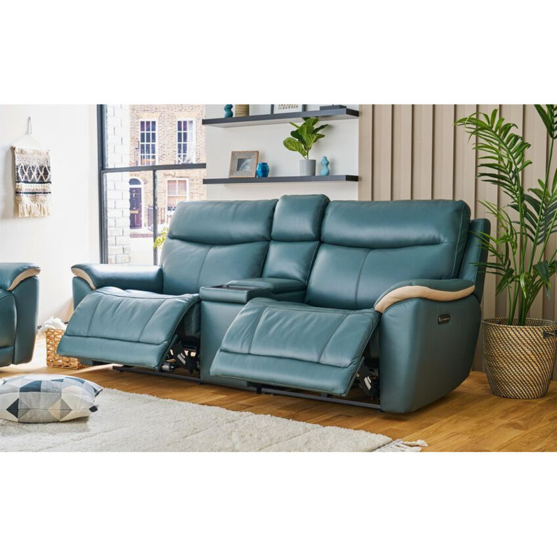 ScS Living Ethan 3 Seater Power Recliner Sofa with Console, Head Tilt ...