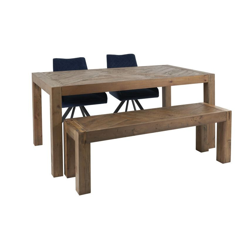 ScS Living Canberra 1.6m Dining Table with 2 Blue Velvet Chairs & 1.4m ...