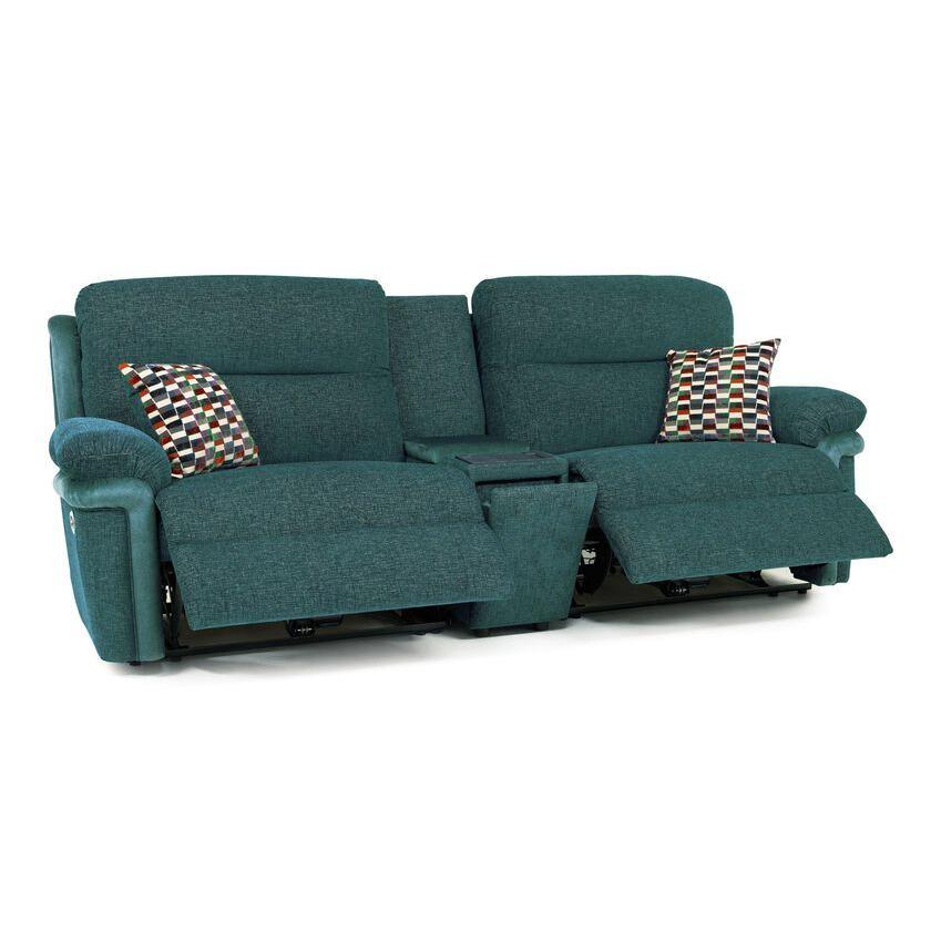 La-Z-Boy Blue Toledo Fabric 3 Seater Power Recliner Sofa with Head Tilt ...