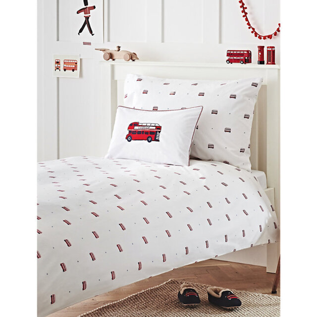 The Little White Company London Bus Cotton Single Duvet Cover Set ...
