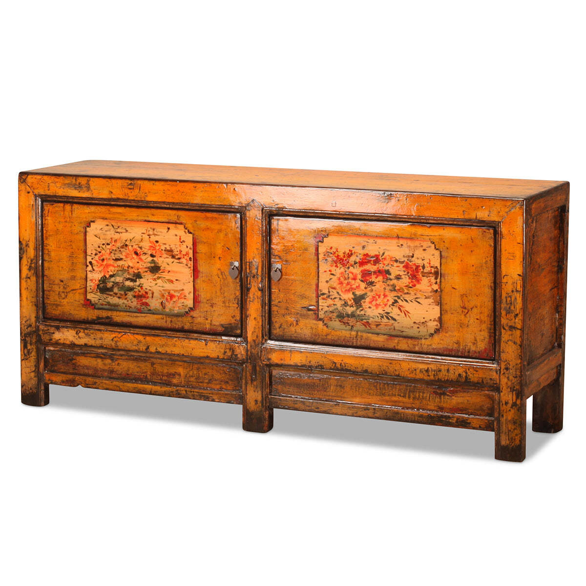 Orange Lacquer Sideboard with Flowers by Shimu | ufurnish.com