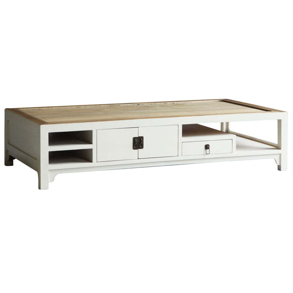 Natural Top White Lacquer Coffee Table by Shimu | ufurnish.com